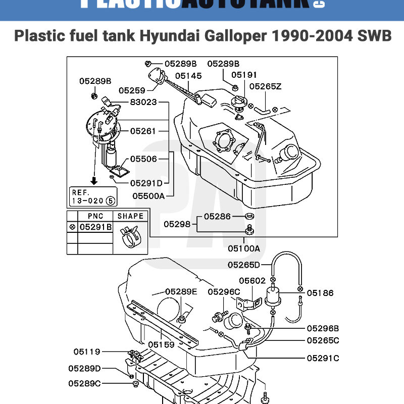 Plastic fuel tank - Hyundai Galloper - 3 door (1990-2004) short ...
